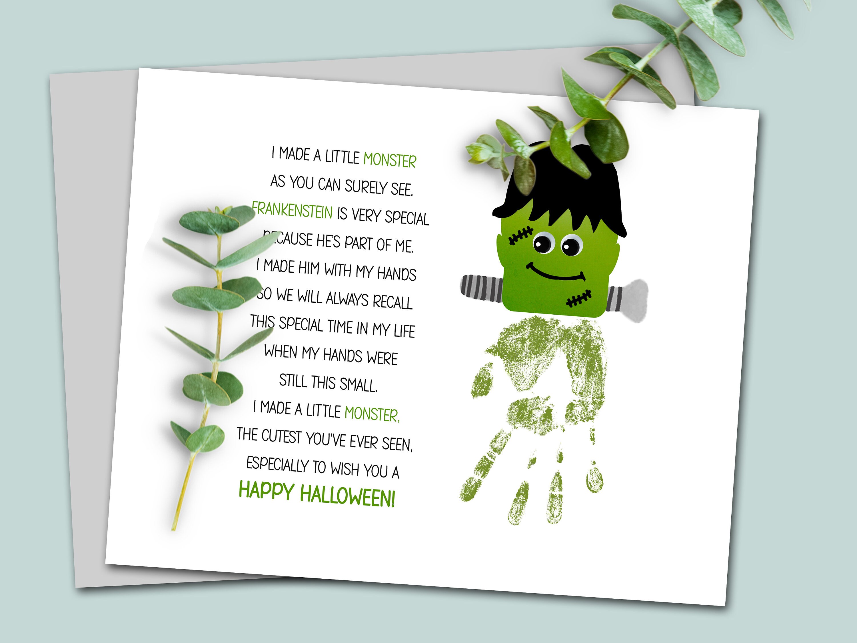 Kids DIY Halloween Handprint Art Frankenstein Monster Craft & - Etsy