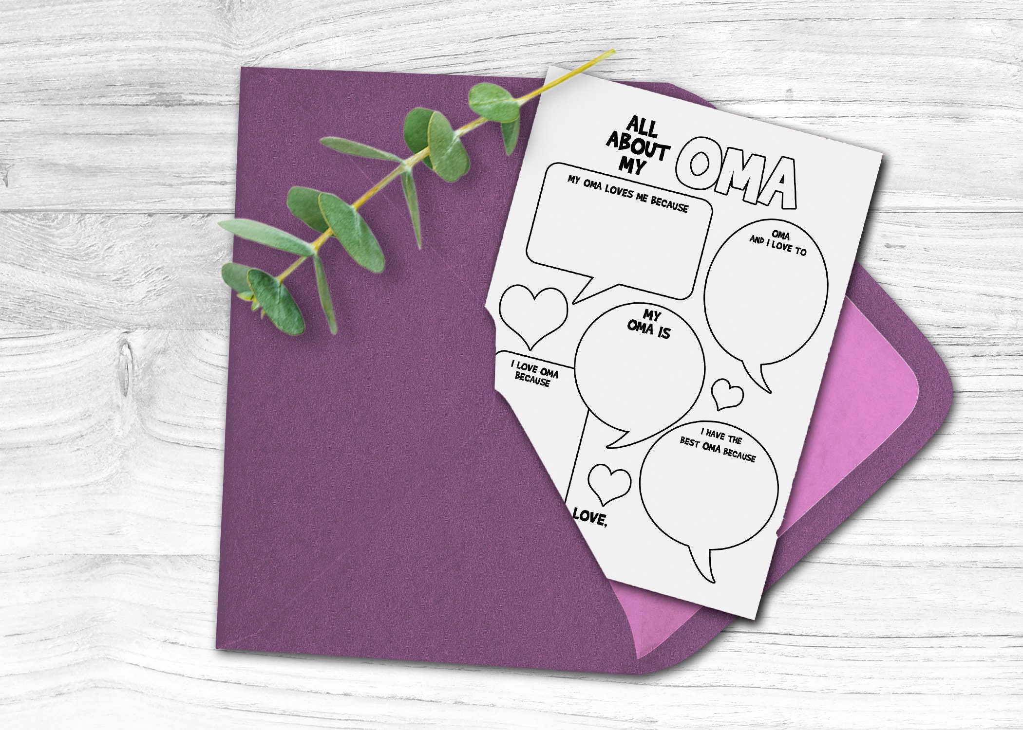 OMA Card Printable Mothers Day Card for Oma Oma Birthday | Etsy