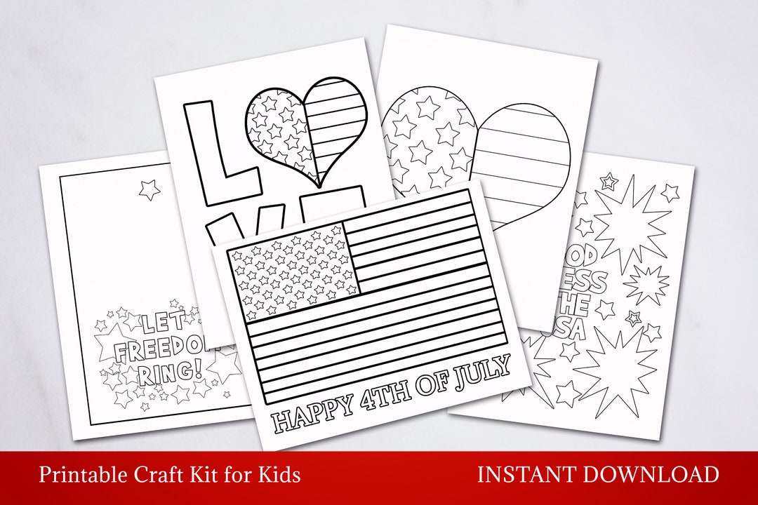 4th of July Printable, American Flag Craft Kit for Kids, Coloring Pages ...