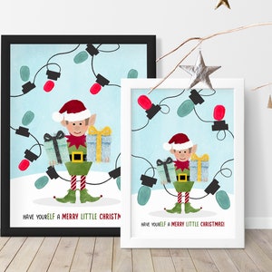 Christmas Fingerprint Art, Elf Crafts for Kids, Printable DIY Holiday ...
