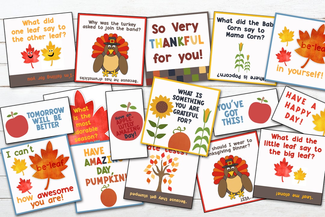 Fall Lunch Box Notes, Thanksgiving Joke Cards for Kids, Printable ...