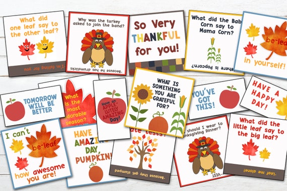 Fall Lunch Box Notes Thanksgiving Joke Cards for Kids - Etsy