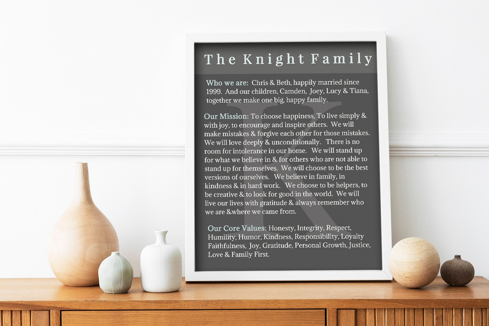 Personalized Family Mission Statement, Printable Family Rules, Unique ...