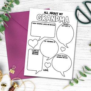 All About Grandma Card, Printable Mothers Day Card for Grandmother ...