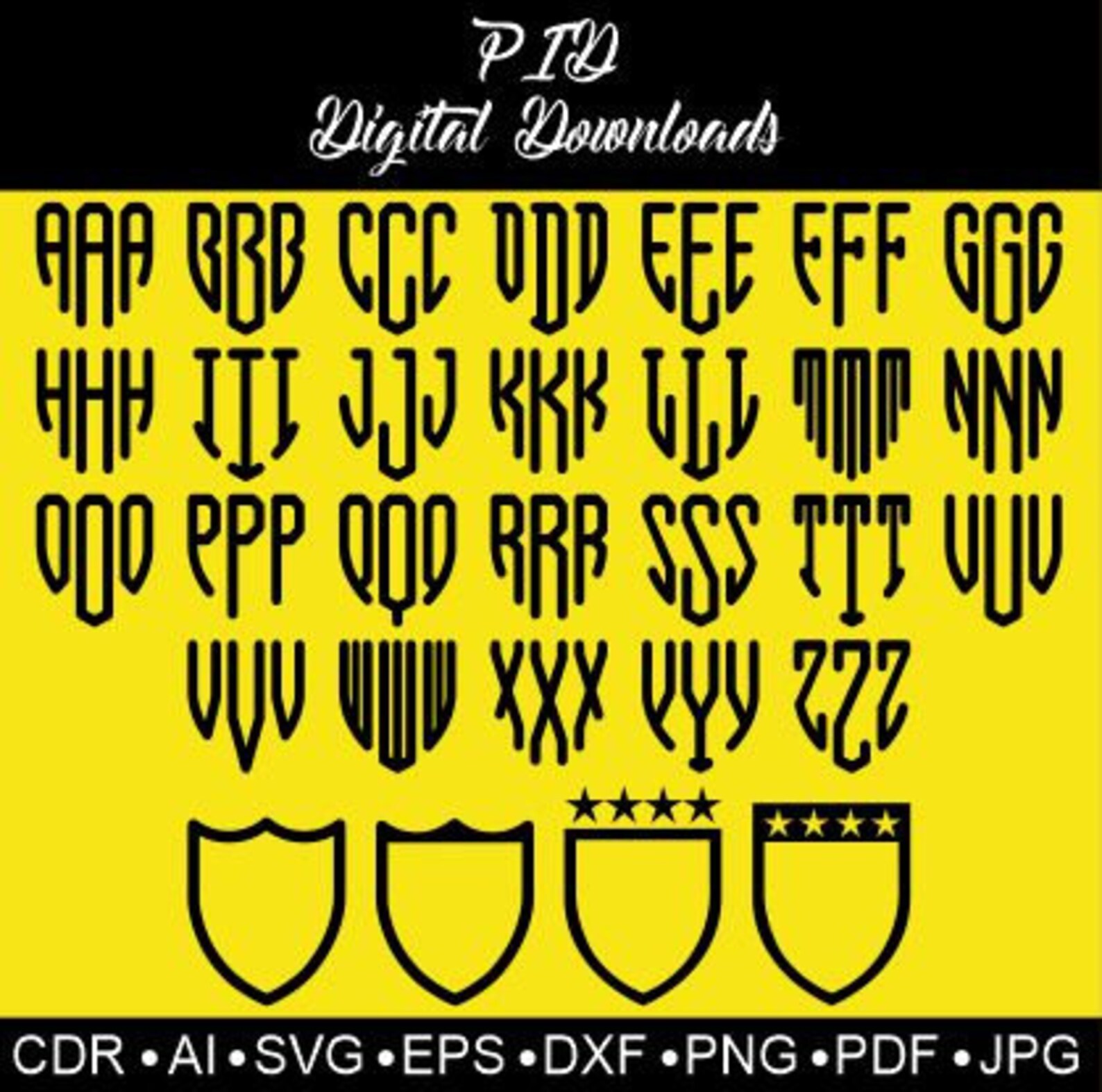 Shield Monogram Shield Monogram Font Shield Monogram Alphabet | Etsy UK