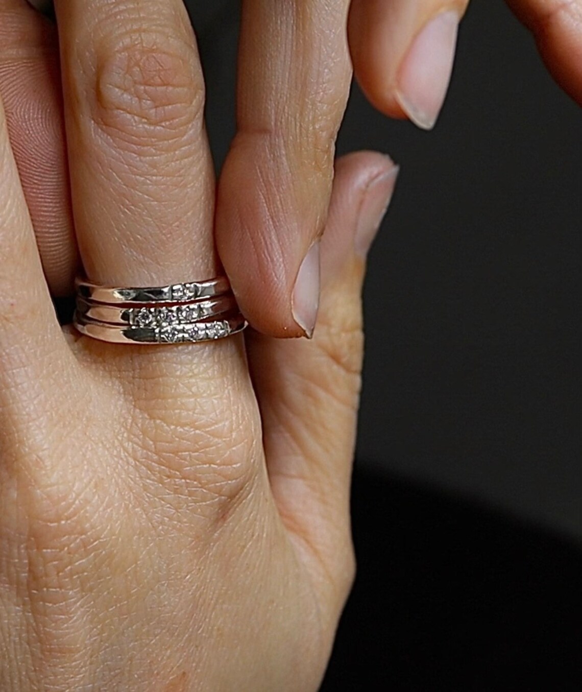 3 Diamond Silver or Gold Stacking Ring Diamond Wedding Ring - Etsy