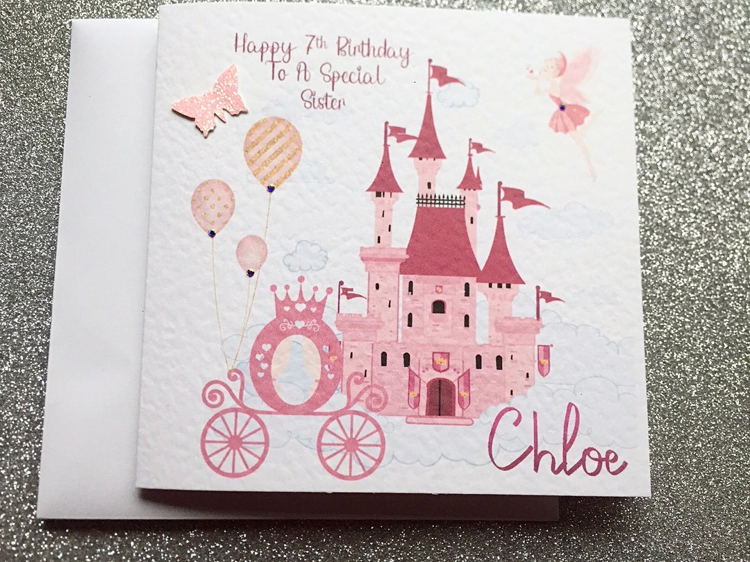 Girl's Happy Birthday Pink Fairytale Princess Castle Card/ Birthday ...