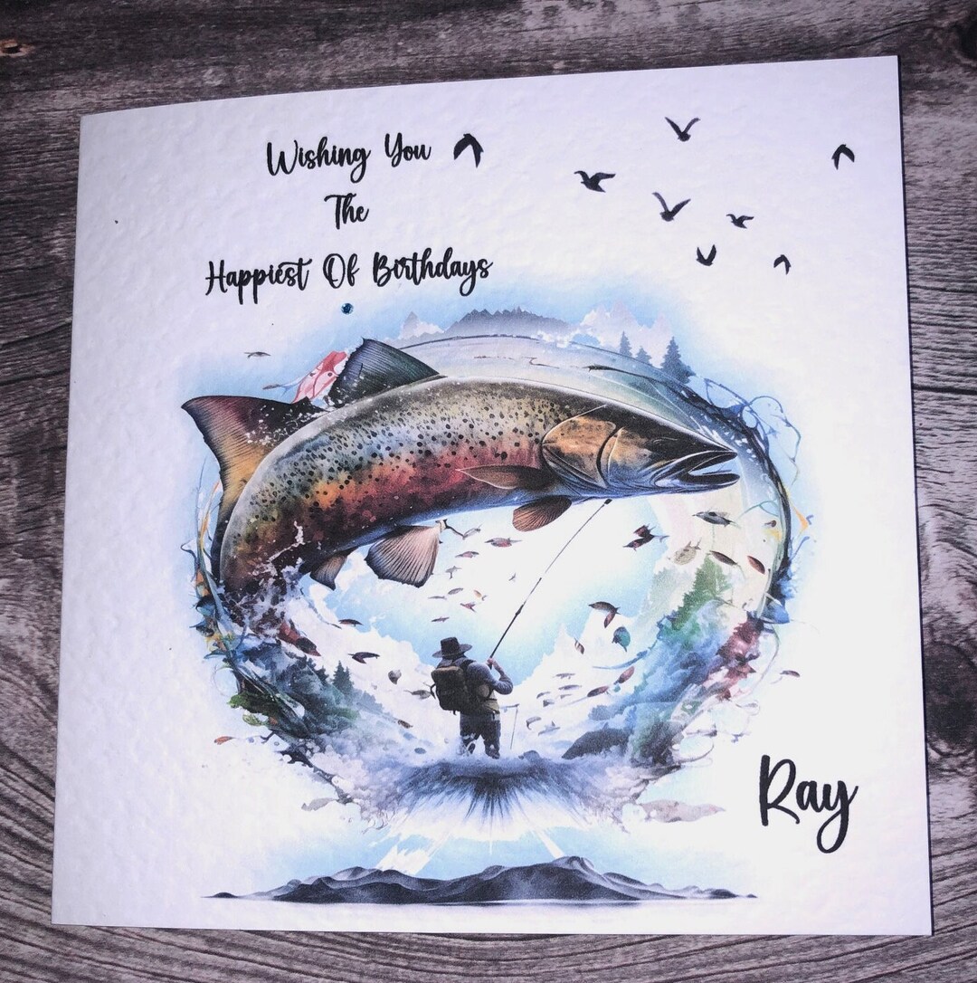 Happy Birthday Fishing Card Handmade and Personalised With Name. - Etsy
