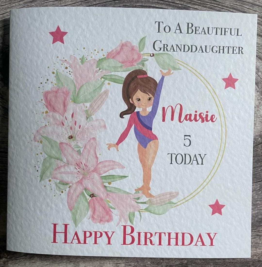 Girls Happy Birthday Gymnast Card Brown Hair. Handmade and Personalised ...