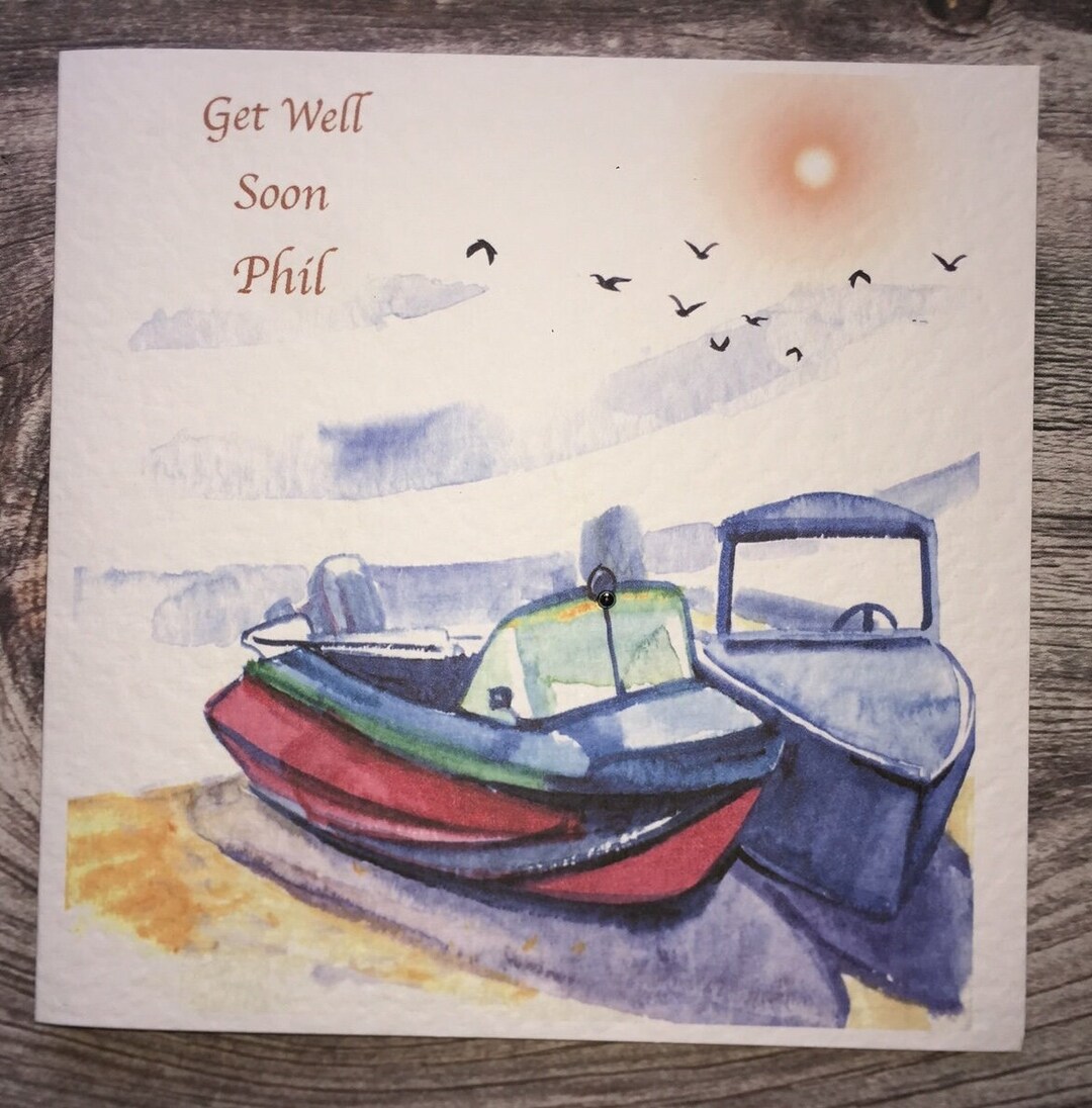 Get Well Soon Male Card Boats in the Harbour Scene, Handmade and ...