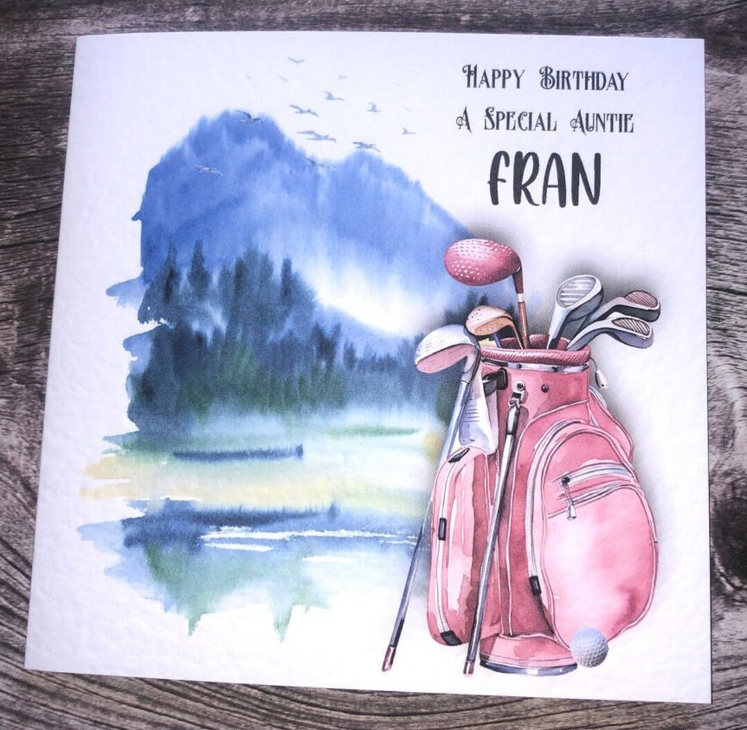 Pink, Women's Golf Happy Birthday Card Handmade and Personalised, Any ...