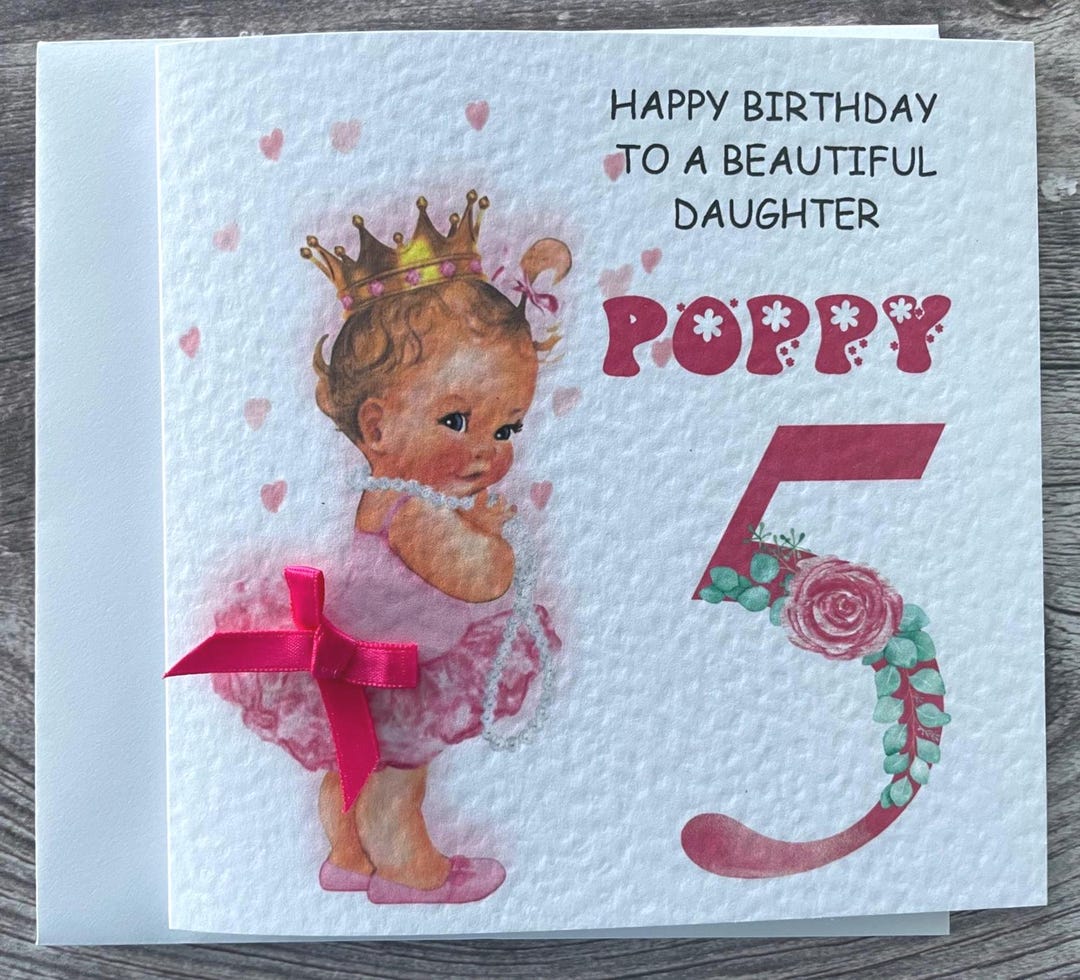 Age 5, Age Five, 5th Birthday Card for Daughter, Fifth Birthday ...