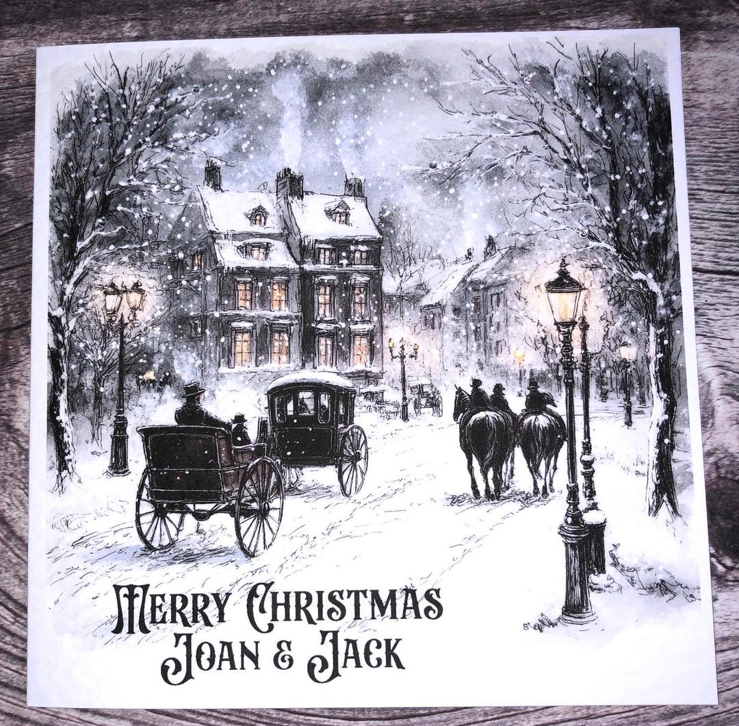 Personalised Victorian Snowy Scene Christmas Card, Handmade, Touch of ...