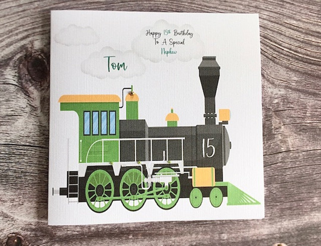 Steam Engine Happy Birthday Card, Handmade and Personalised With Name ...