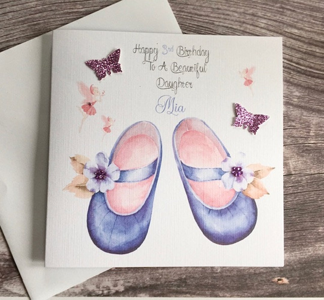 Girls Cute Little Shoes Happy Birthday Card Handmade and Personalised ...