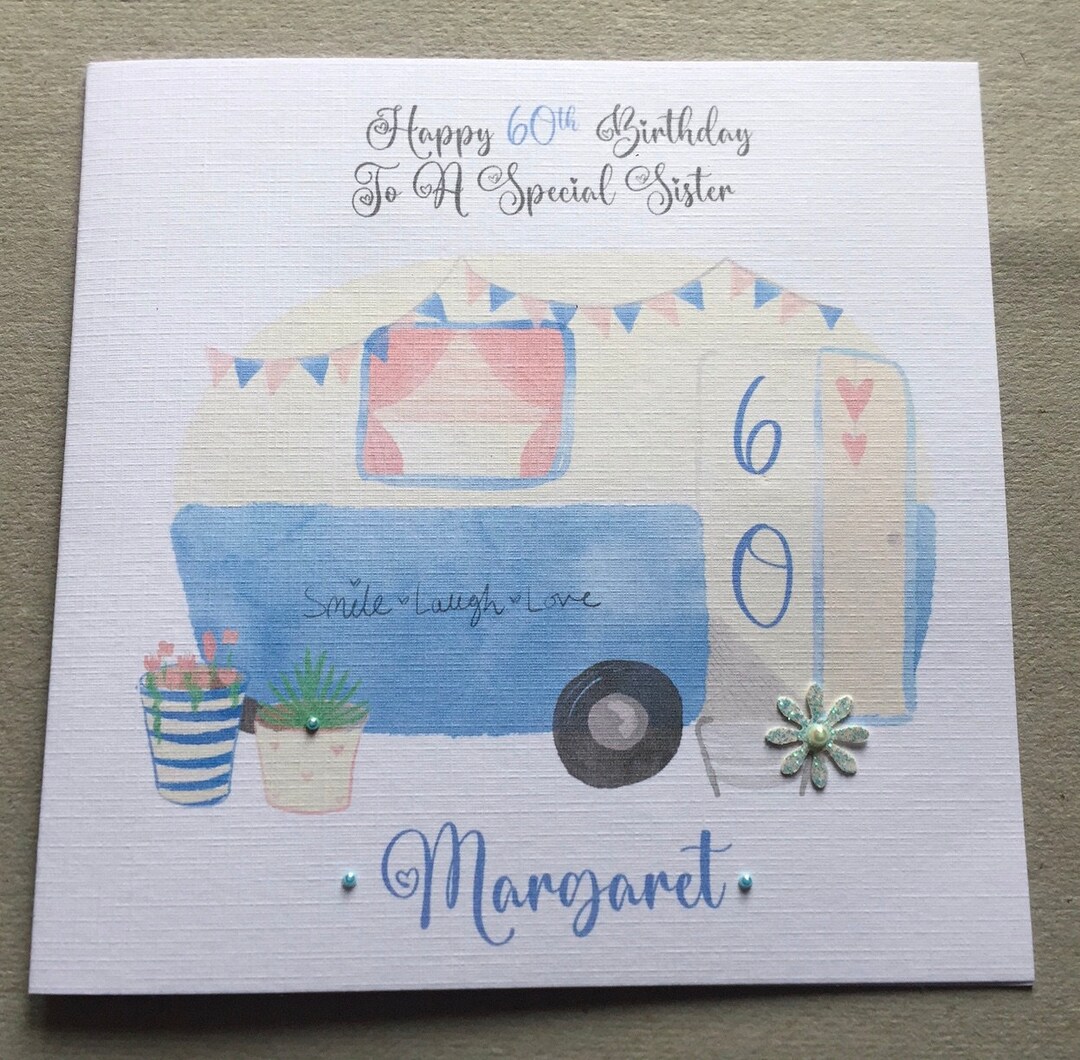 Caravan Camping Card Happy Female Birthday Card Handmade and ...