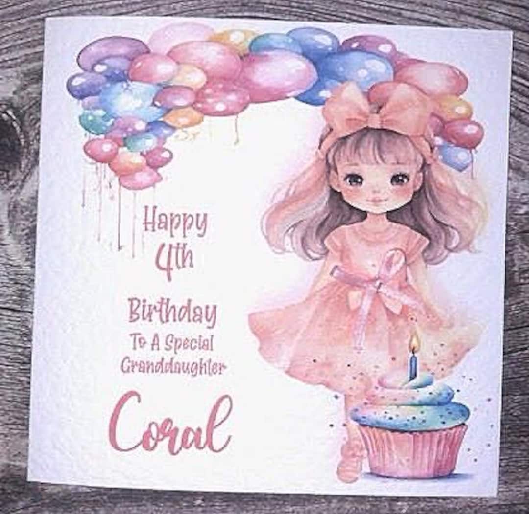 Cute Girls Happy Birthday Card With Cake and Balloons Handmade and ...