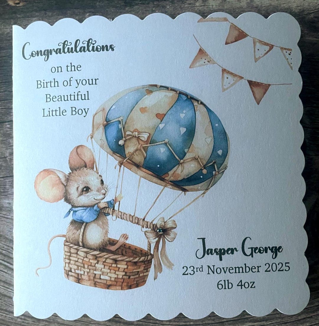 Baby Boy Card / Congratulations Handmade and Personalised Card/ Unique ...