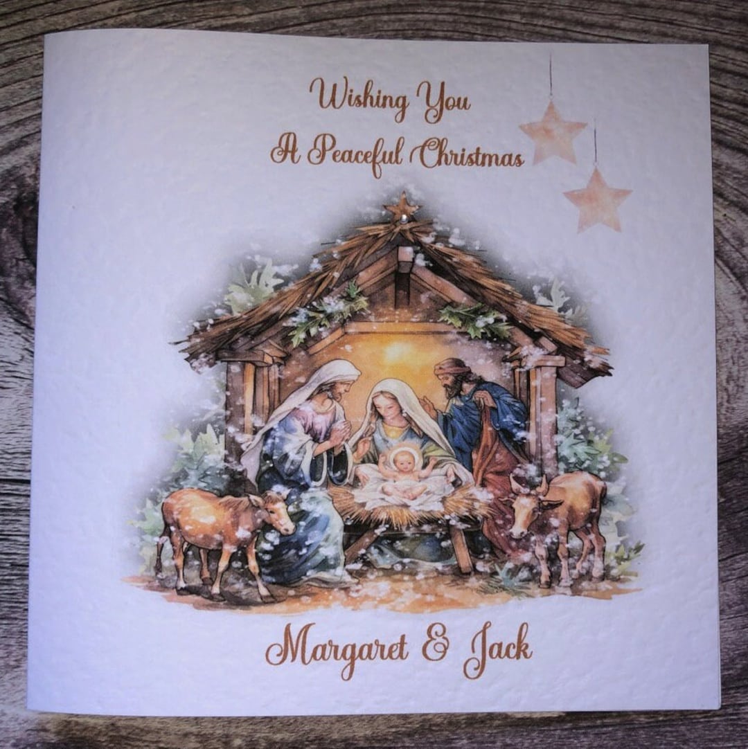 Snowy Nativity Christmas Scene, Handmade Christmas Card, Any Name/names ...