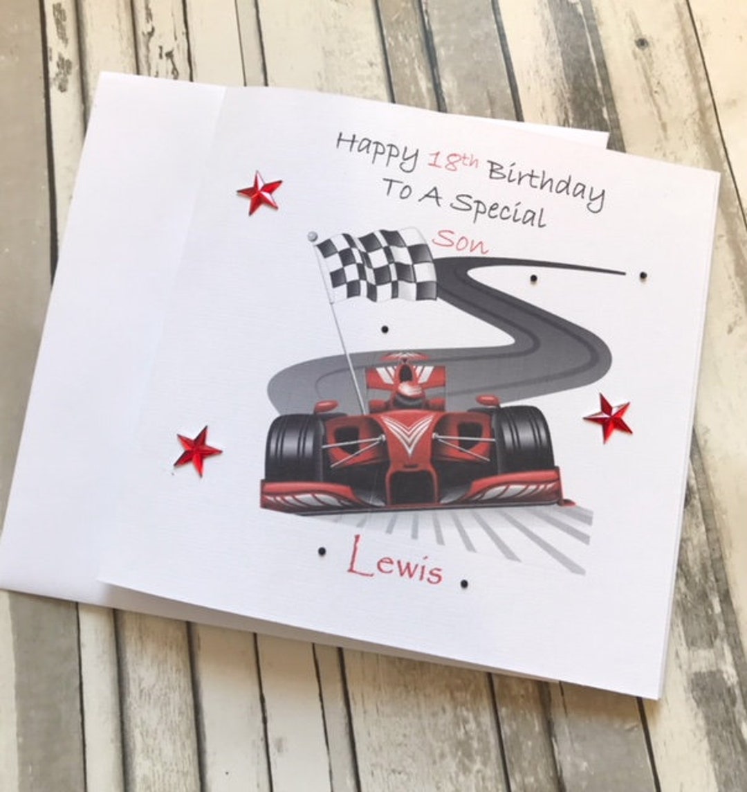 Racing Car Happy Birthday Card / Male/ Female/ Husband/ Dad/ Uncle ...