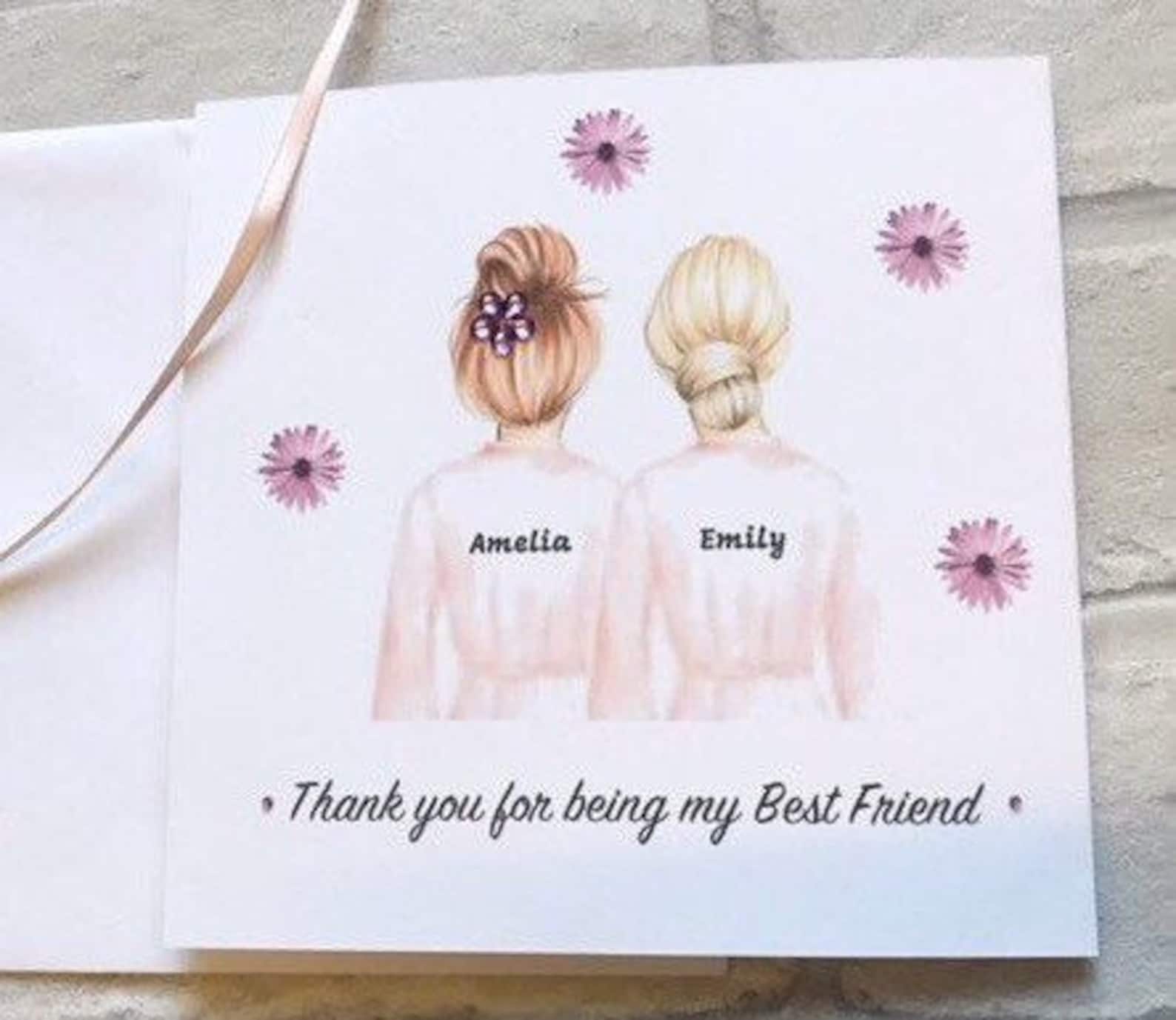 Best Friend Thank You Card Handmade and Personalised Friends - Etsy