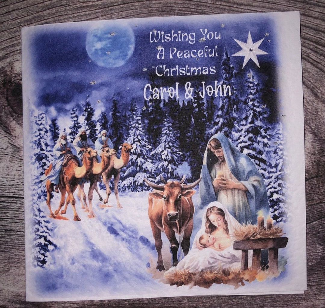 Snowy Nativity Christmas Scene, Handmade Christmas Card, Any Name/names ...