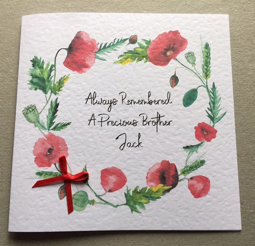 Remembrance Birthday Card, Handmade and Personalised Poppy Card. - Etsy