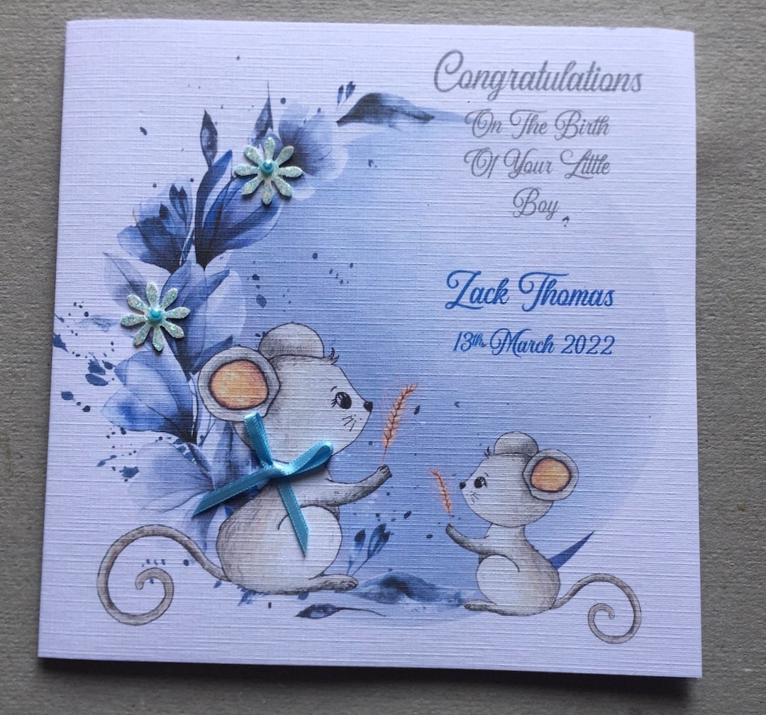 Baby Boy Birth Card / Congratulations Personalised With Name, Date ...