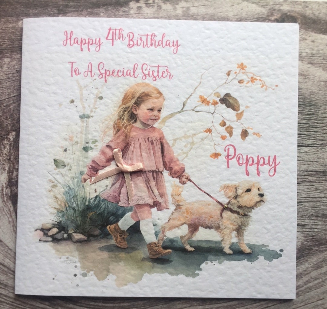 Girl Walking a Dog Birthday Card Handmade and Personalised/ Daughter ...