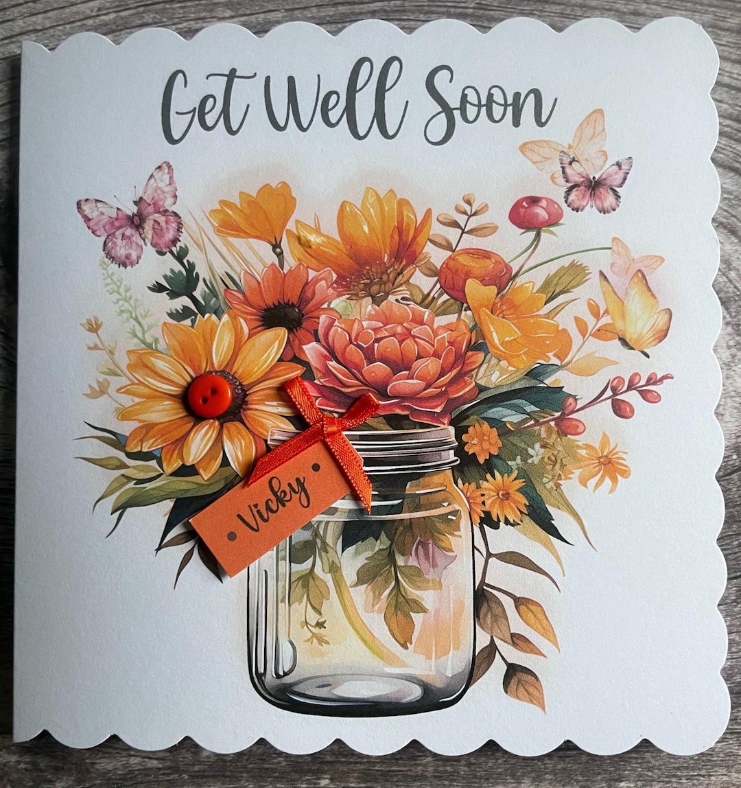 Male/female Get Well Soon Card With 3D Name Tag and Button Detail ...