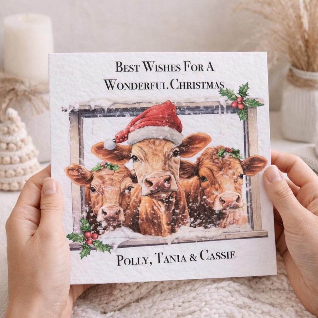Christmas Cows in Hats Card Handmade and Personalised With Names. - Etsy UK