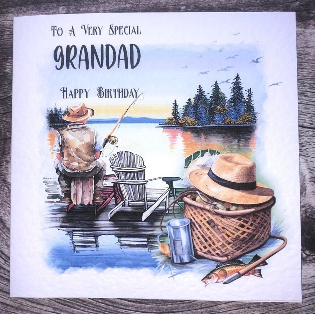 Man Fishing Happy Birthday Card Handmade and Personalised. - Etsy