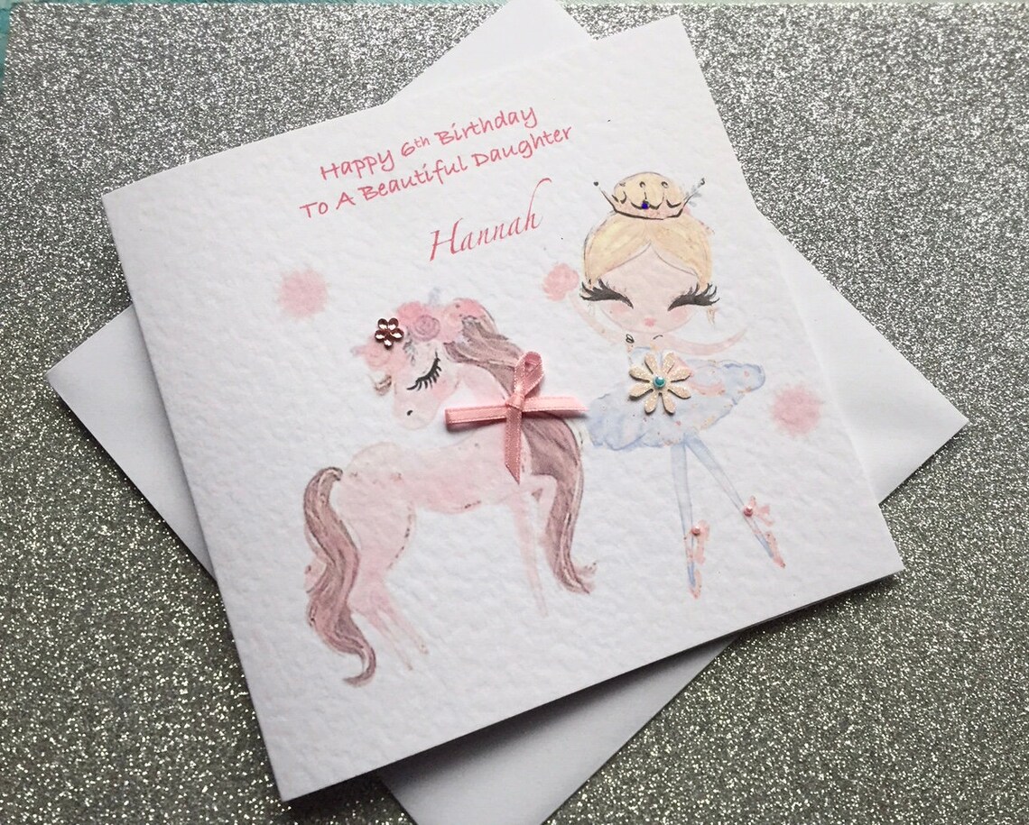 Girls Unicorn Ballerina Happy Birthday Card Handmade and - Etsy UK