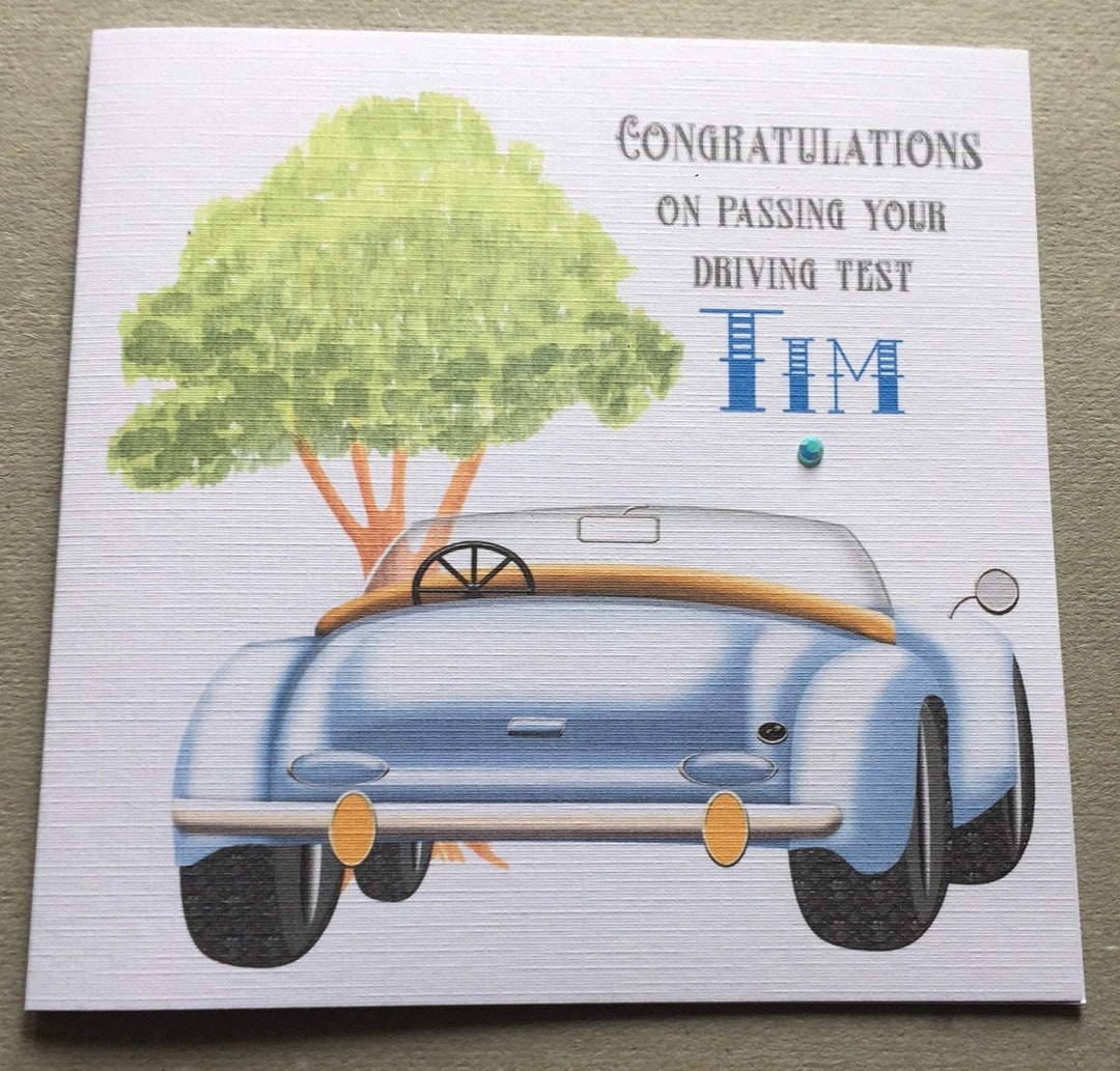 Driving Test Congratulations/ Male/ Female, Him, Her. Blue Car Card ...