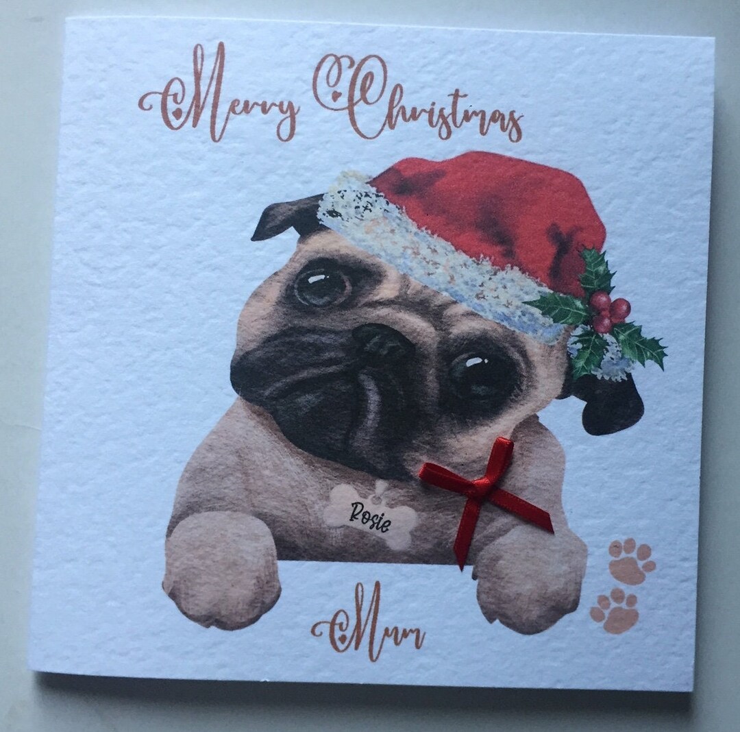 Merry Christmas Pug Handmade Card/ Daughter/ Granddaughter/ Son ...