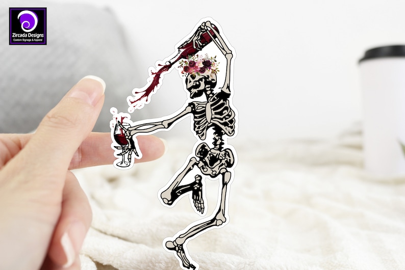 Dancing Skeleton Pouring Wine Sticker Funny Wine Label - Etsy