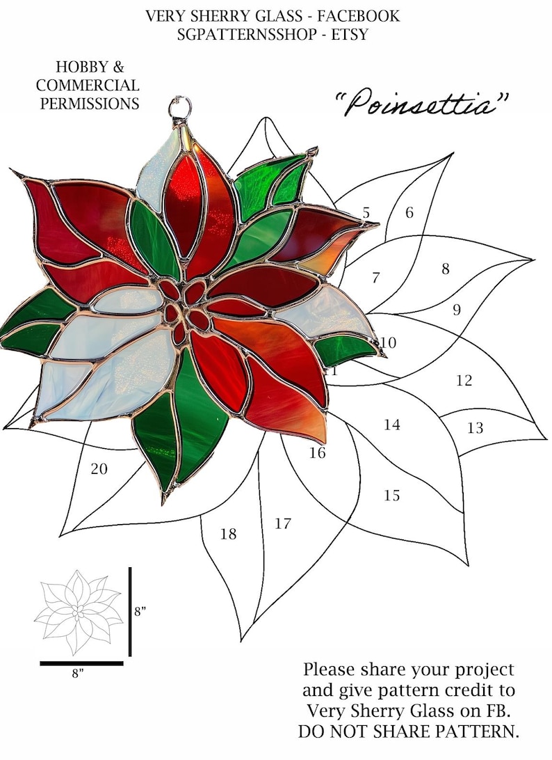 STAINED GLASS PATTERN Very Sherry Glass poinsettia - Etsy Australia