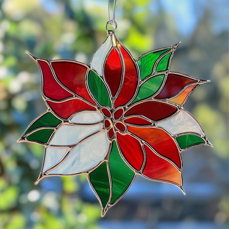 STAINED GLASS PATTERN Very Sherry Glass poinsettia - Etsy Australia