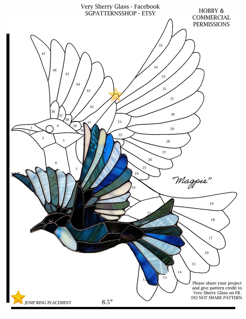 STAINED GLASS PATTERN - Very Sherry Glass - "magpie" - Etsy