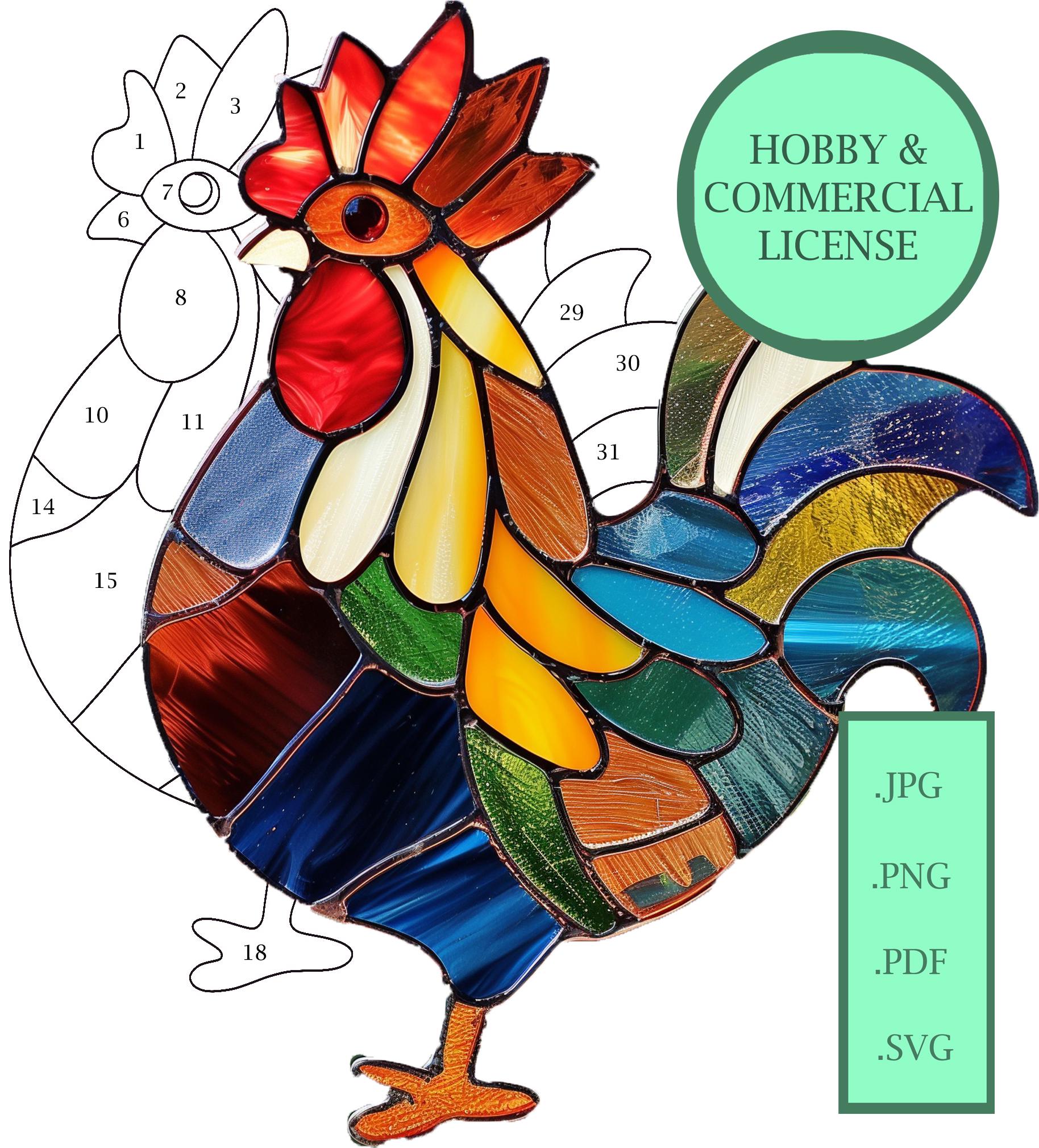 STAINED GLASS PATTERN Sherry Fain Rooster - Etsy