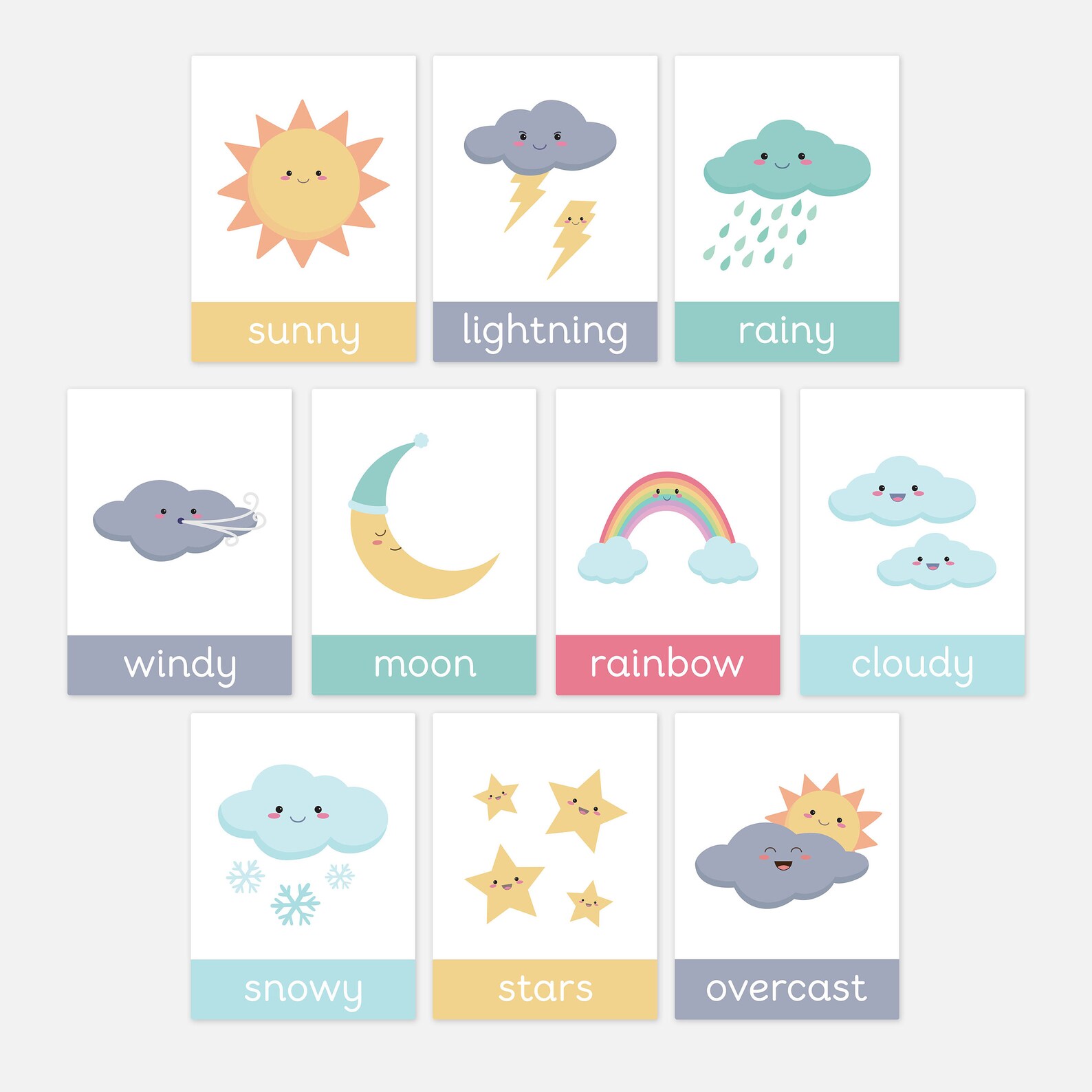 Weather Flashcards Educational Learning Resources for - Etsy