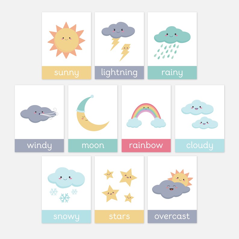 Weather Flashcards Educational Learning Resources for | Etsy