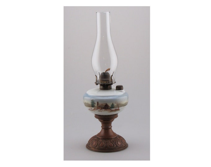 Hand Painted Milk Glass Metal Base Oil Lamp - Etsy