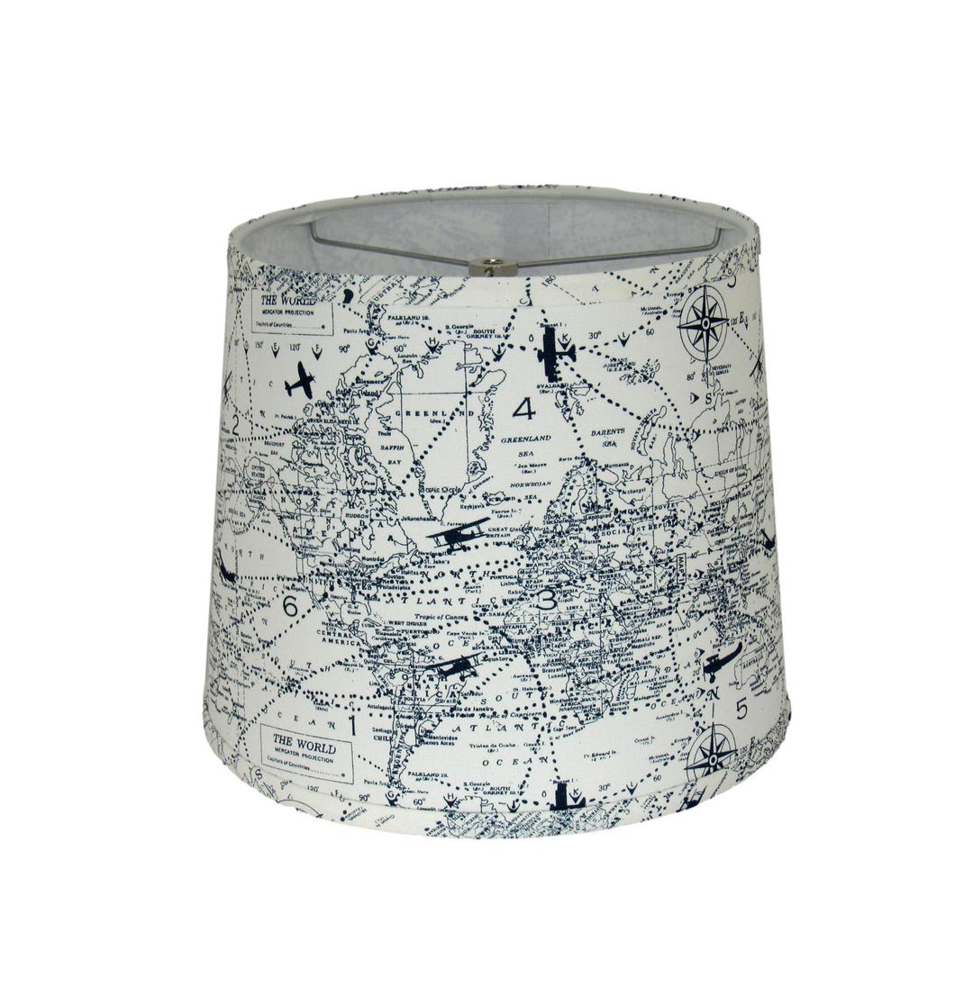 Navy World Map Drum Lamp Shade – Travel-inspired Accent - Etsy
