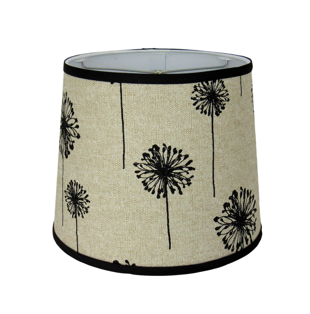 Modern Dandelion Print Drum Lampshade – Neutral Linen Look With Black ...