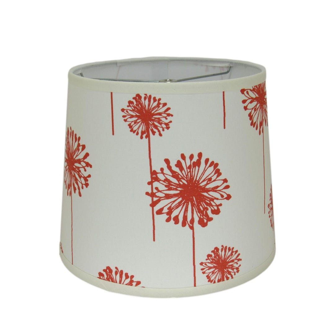 Modern Floral Drum Lampshade – White & Red Dandelion Print Shade With ...