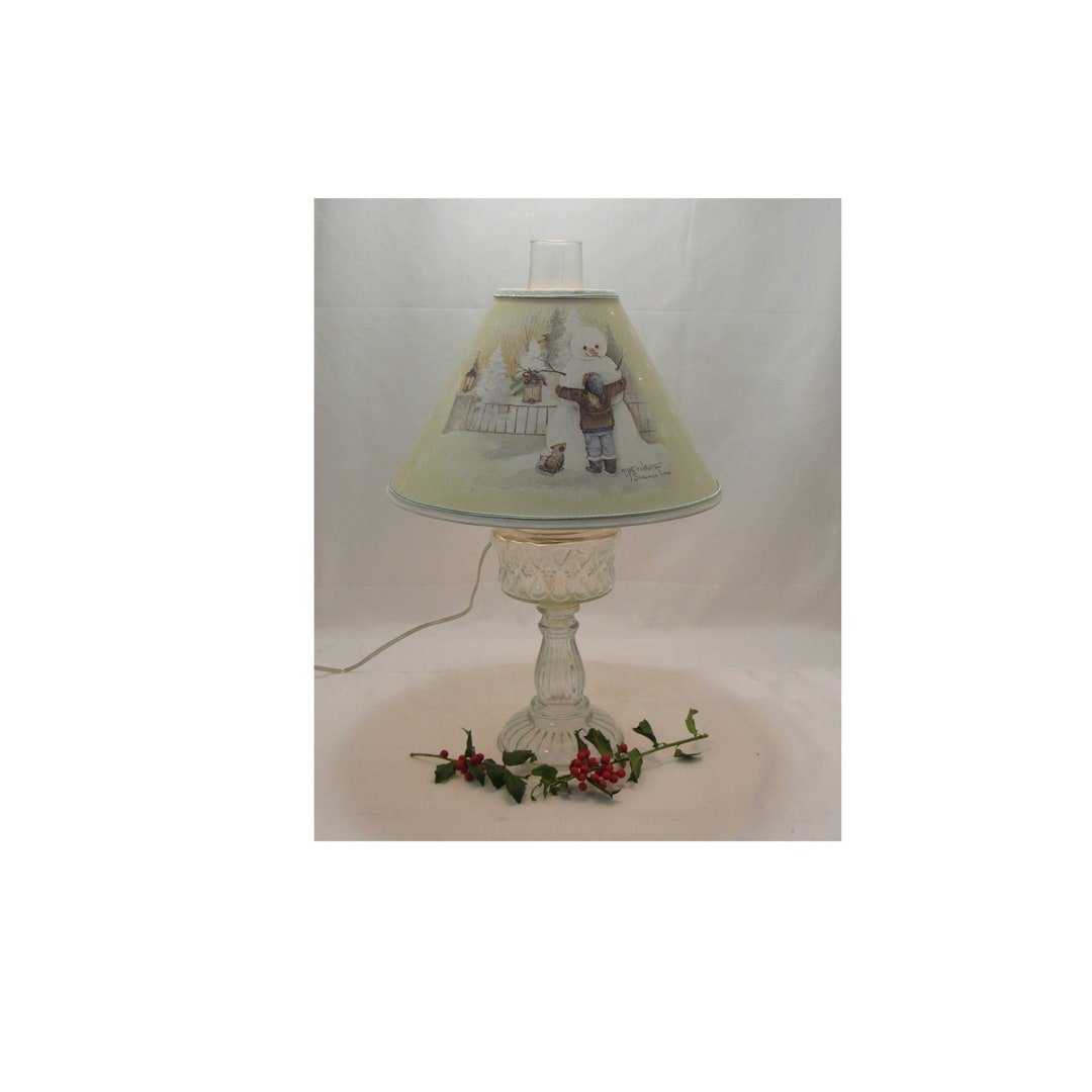 Reproduction of Clear Antique Pressed Glass Lamp With Snowman Love ...