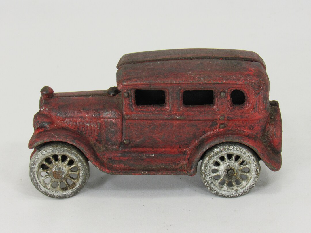 Vintage Cast Iron Red Car - Etsy