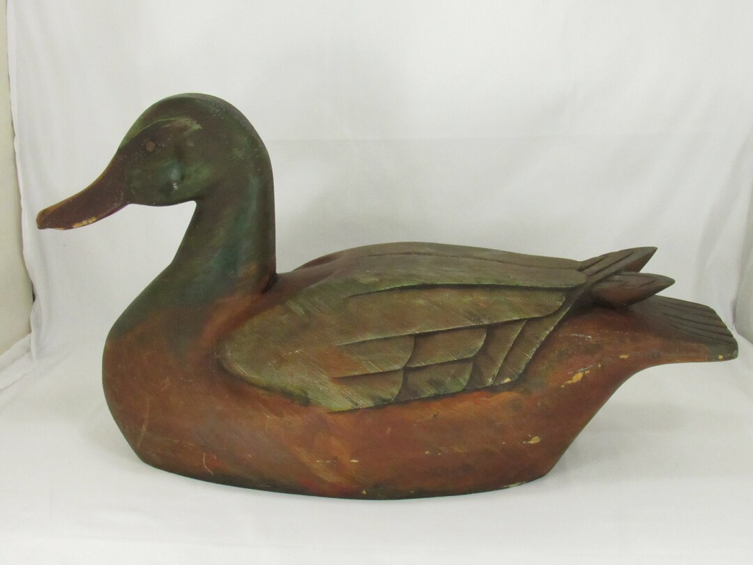 Large Hand Carved Wooden Duck Decoy - Etsy