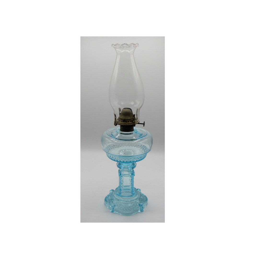 Vintage Light Blue Tinted Glass Oil Lamp - Etsy